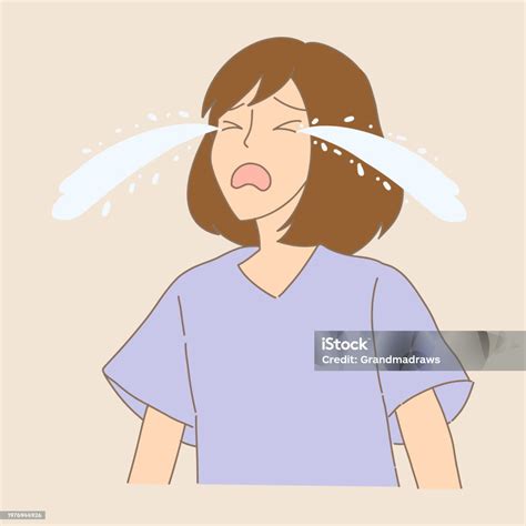 슬픈 소녀가 울고 있습니다 손으로 그린 평면 만화 캐릭터 벡터 일러스트 걱정하는에 대한 스톡 벡터 아트 및 기타 이미지