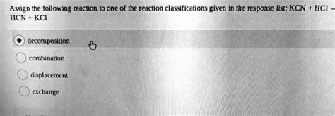 SOLVED: Assign the following reaction I0 one of the reaction ...