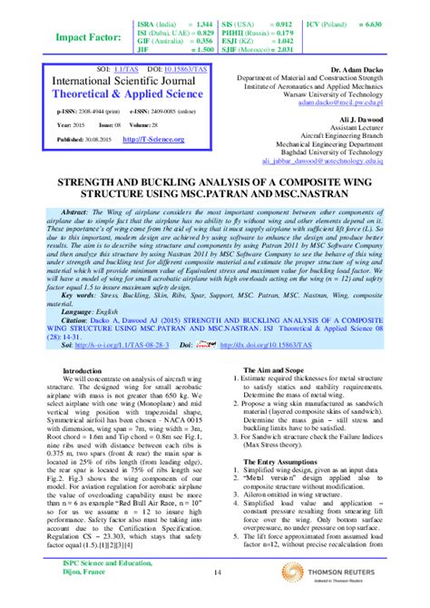 Pdf Impact Factor Strength And Buckling Analysis Of A Composite Wing Structure Using Msc