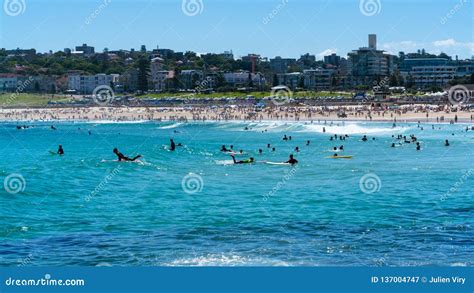 Surfers Taking Waves On Bondi Beach Water In Sydney Australia Stock Image Image Of Daytime