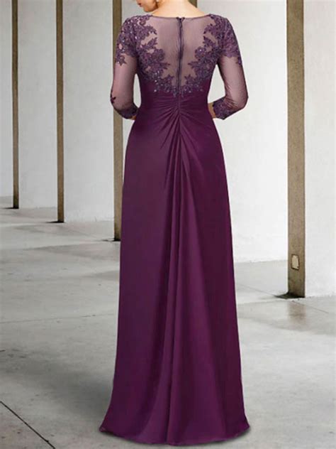 Robe de mère de mariée Robe de mariage d invitée prune en chiffon col