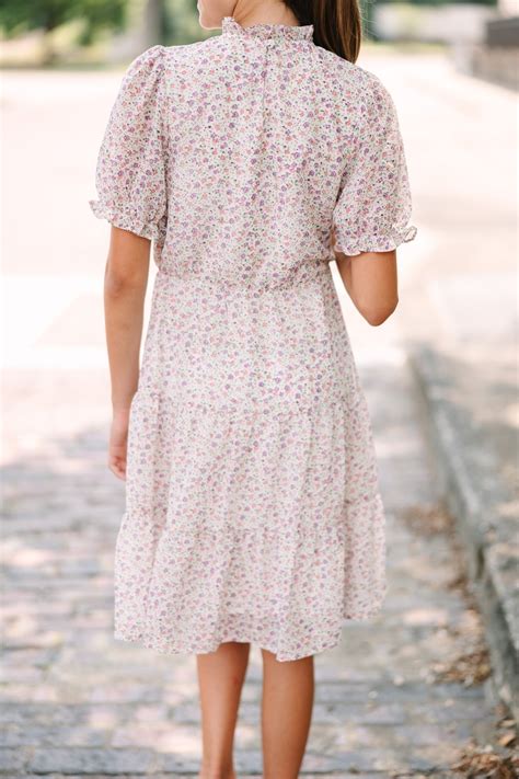 Girls Sweet Moments Pink Ditsy Floral Tiered Midi Dress Shop The Mint
