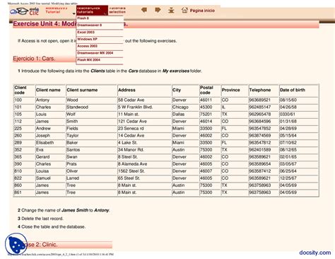Modifying Data Tables Exercise Microsoft Acess Tutorial Docsity
