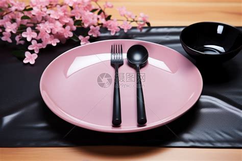 粉色和黑色餐具高清图片下载 正版图片600326561 摄图网