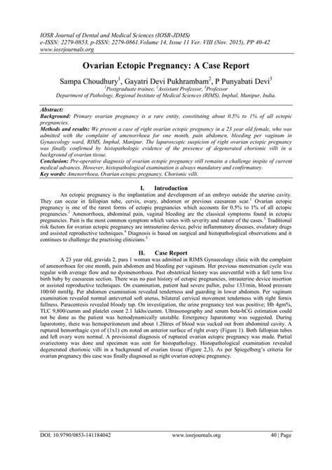 Ovarian Ectopic Pregnancy A Case Report Pdf