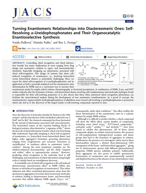 Pdf Turning Enantiomeric Relationships Into Diastereomeric Ones Self