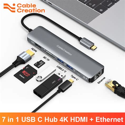 CableCreation USB Type C Hub HDMI 4K 60Hz 7 In 1 USB C Adapter RJ45 PD