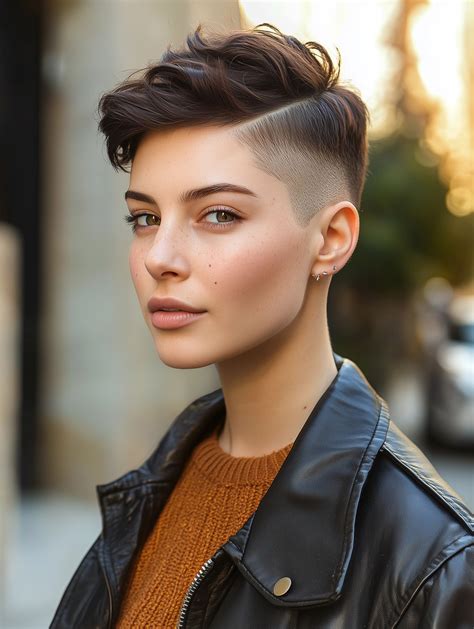Modern Pixie Cut With Side Swept Volume And Boldly Shaved Sides For A