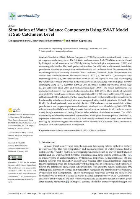 PDF Simulation Of Water Balance Components Using SWAT Model At Sub