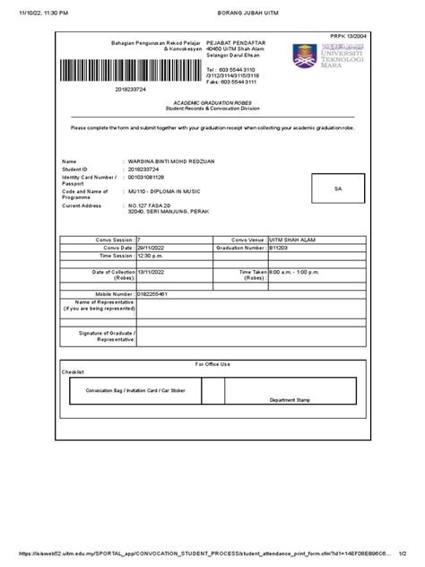 Borang Jubah Uitm Dina Pdf Authentication National Security