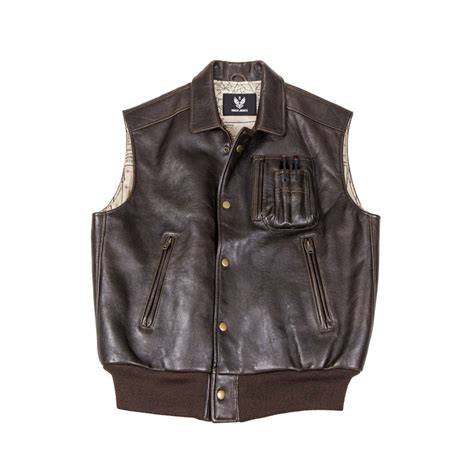 Mens Black Side Lace Leather Vest With Patches Forces Jackets