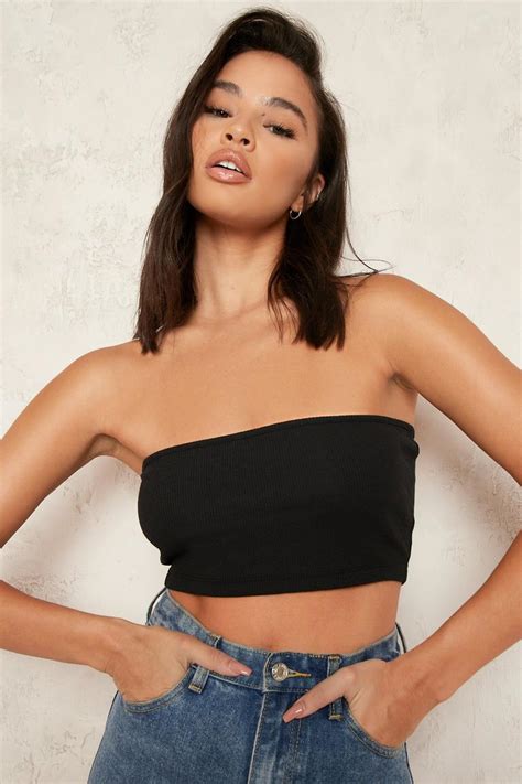 Black Rib Bandeau Top Boohoo Uk