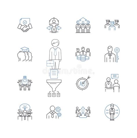 Corporate Management Line Icons Collection Leadership Strategy