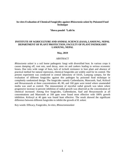 Pdf In Vitro Evaluation Of Chemical Fungicides Against Rhizoctonia