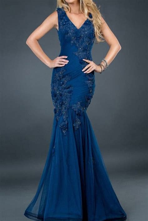 Jovani Navy Blue Mermaid Beaded Lace Applique Gown Dress 72738