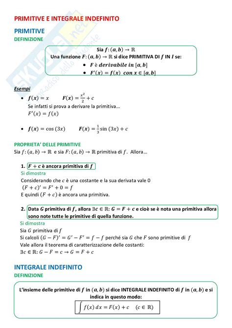 Integrali Calcolo Integrale Analisi 1
