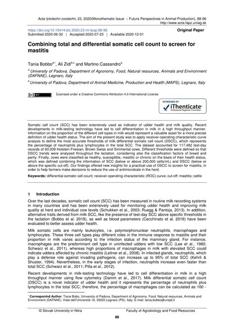 Pdf Combining Total And Differential Somatic Cell Count To Screen For