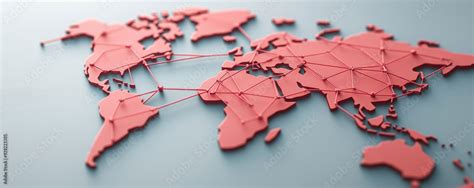 Global Connections A Vivid Red Map Illustrating Intercontinental Links