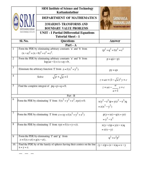 Tutorial Sheet 1 Unit 1 Pdf Partial Differential Equation