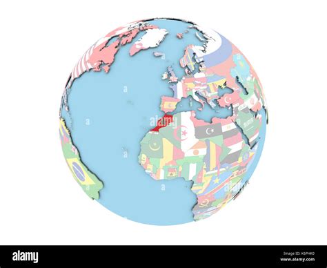 Morocco On Political Globe With Embedded Flags 3d Illustration