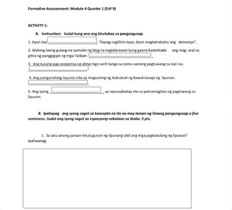 Esp 9 Formative Assessment Worksheet Formative Assessment