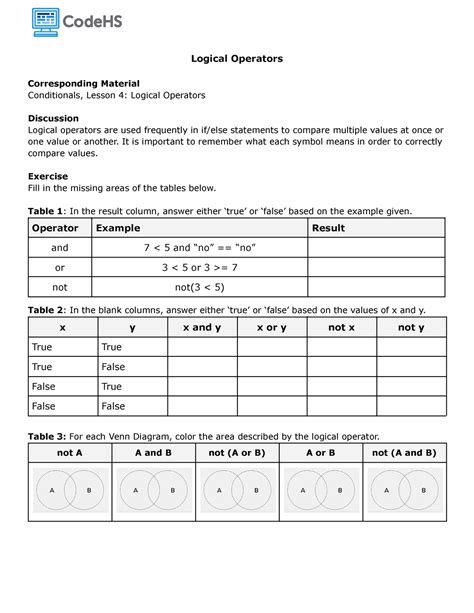 Logical Operators Student Logical Operators Corresponding Material