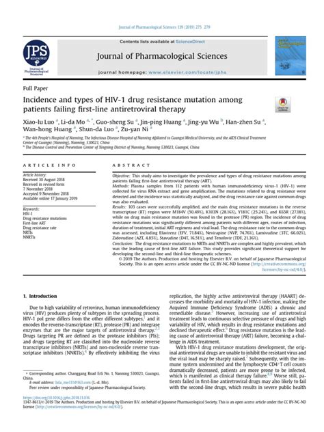 Luo 2019 Incidence And Types Of Hiv 1 Drug Resistance Mutation Among