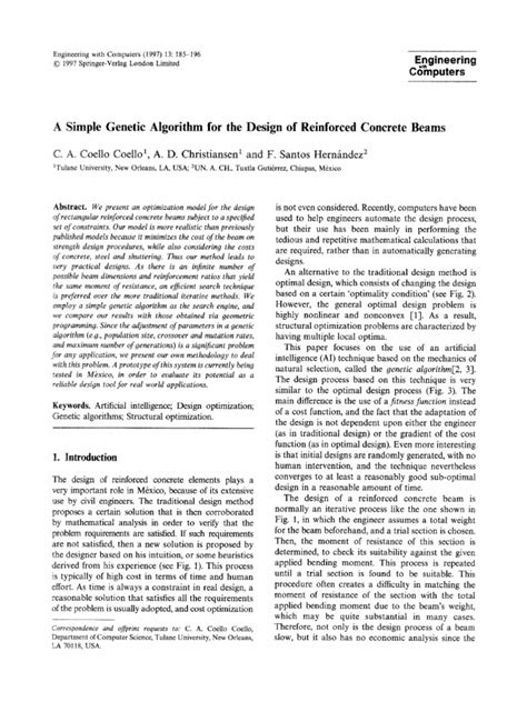 A Simple Genetic Algorithm For The Design Of Reinforced Concrete Beams Pdf