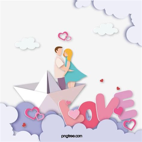발렌타인 데이 커플 세일링 구름 입체 종이 컷 발렌타인 데이 낭만적 인 커플 Png 일러스트 및 벡터 에 대한 무료