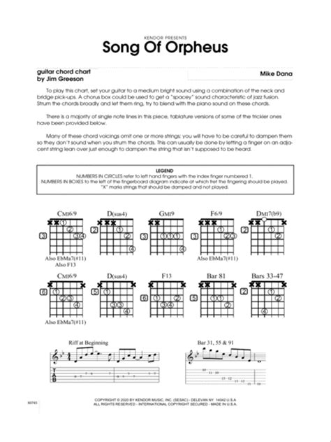 Song Of Orpheus Guitar Chord Chart By Mike Dana Electric Guitar