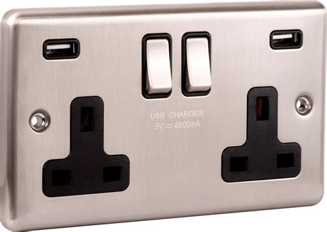 Brushed Steel Usb Twin Ports 4 8a W66bsb United Electrical Products