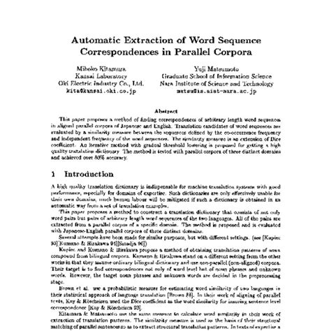 Automatic Extraction Of Word Sequence Correspondences In Parallel