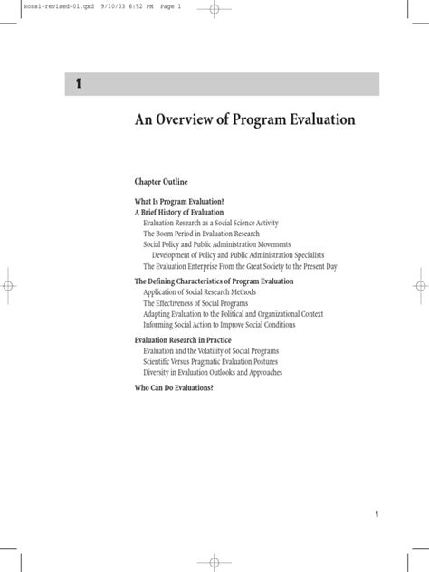Rossi Chapter 1 Overview Pdf Evaluation Program Evaluation