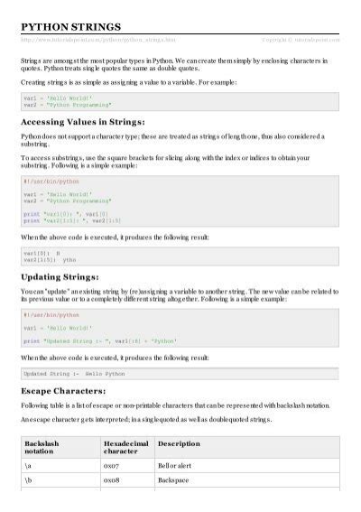 Python Strings Tutorials Point