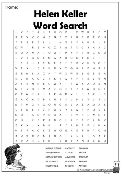 Helen Keller Word Search Monster Word Search Helen Keller Activities