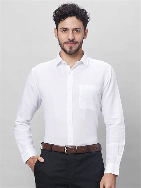Raymond Men White Solid Slim Fit Linen Blend Shirts Myraymond