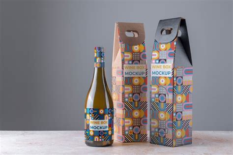 와인용 판지 상자 모형 무료 Psd 파일