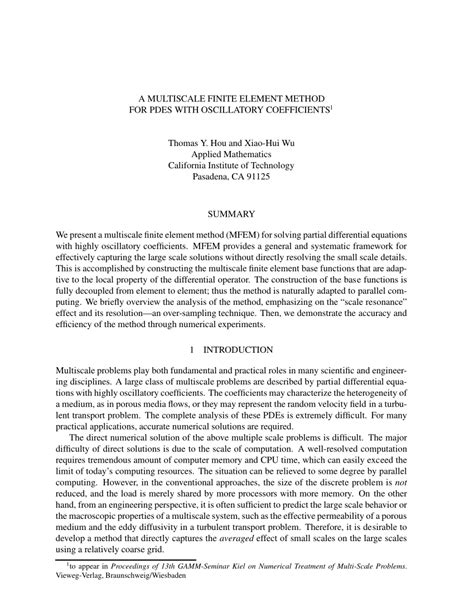 Pdf A Multiscale Finite Element Method For Pdes With Oscillatory