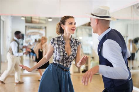 Pair Dancing Lindy Hop During Rehearsal Stock Image Image Of Activity