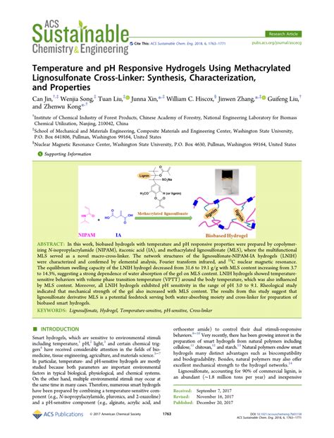 Pdf Temperature And Ph Responsive Hydrogels Using Methacrylated