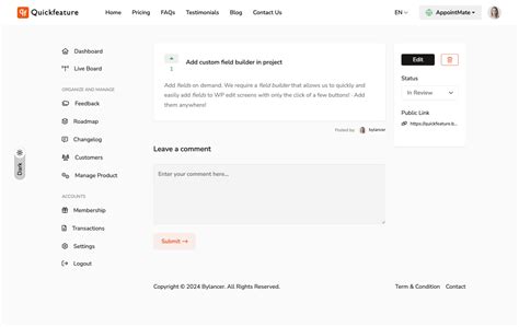 quickfeature feature request feedback management tool