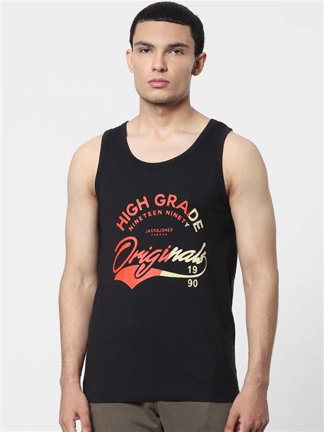 Buy Jack And Jones Men Black Printed Innerwear Vest 1413567001
