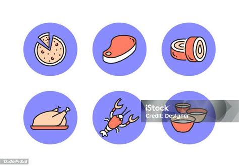 Restoran Makanan Dan Minuman Terkait Vektor Set Ikon Datar Linear Dan