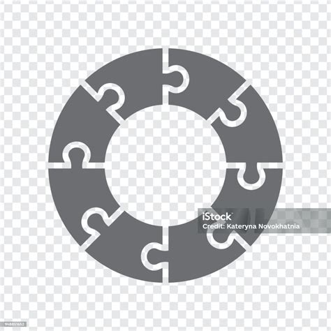 簡單的圖示圓拼圖在灰色的透明背景簡單的圖示圓拼圖的八元素平面設計向量插圖 Eps10向量圖形及更多一起圖片 一起 三角形 互聯網