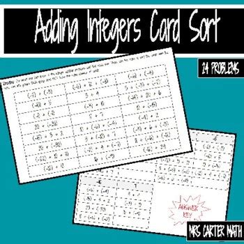 Adding Integers Card Sort By Mrs Carter Math Teachers Pay Teachers