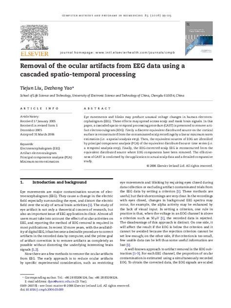 Pdf Removal Of The Ocular Artifacts From Eeg Data Using A Cascaded Spatio Temporal Processing