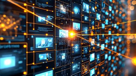 digital interface showcasing glowing screens data visualization and