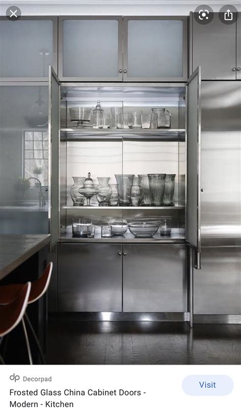 Modern Frosted Glass China Cabinet Doors In Industrial Style Kitchen