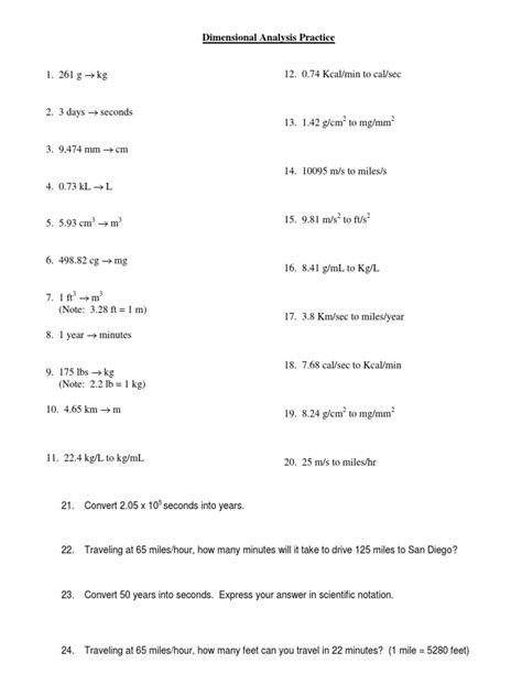 Free Dimensional Analysis Worksheet 1 Download Free Dimensional