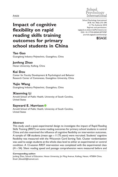 Pdf Impact Of Cognitive Flexibility On Rapid Reading Skills Training Outcomes For Primary